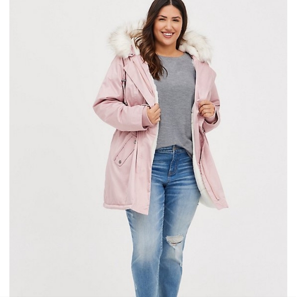 torrid | Jackets & Coats | New Torrid Light Pink Faux Fur Trimmed Parka ...